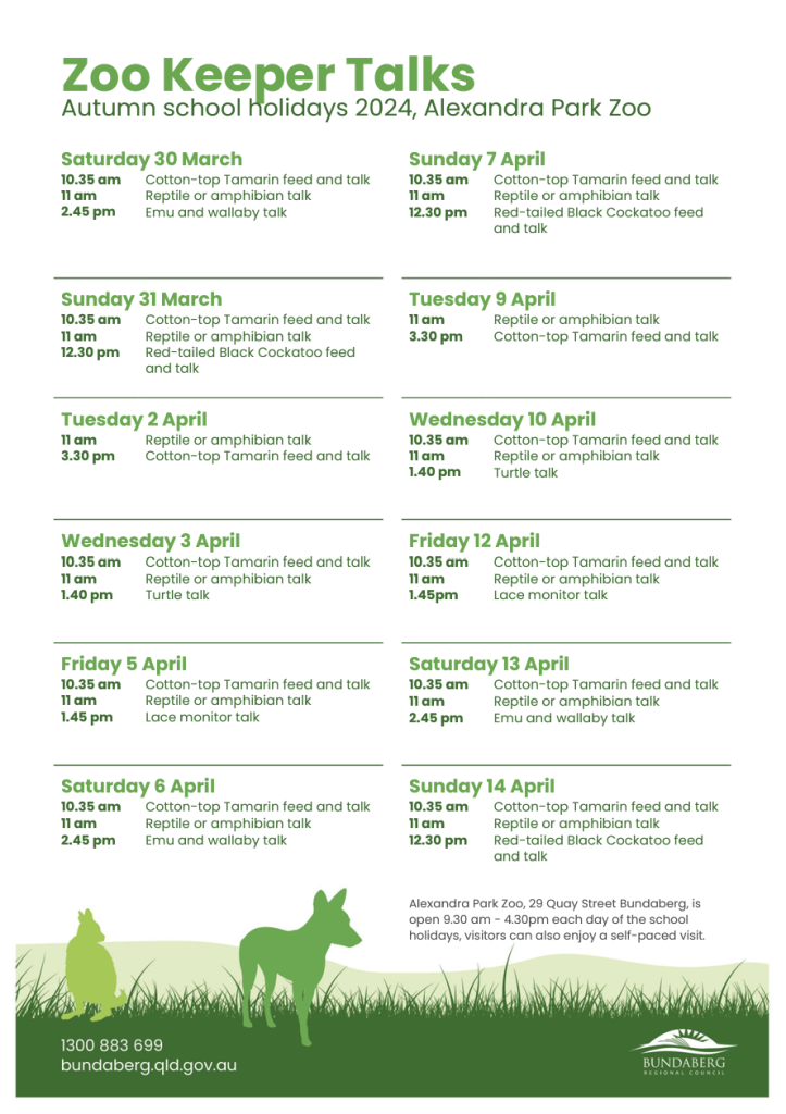 Alexandra Park Zoo – Autumn School Holiday Keeper Talks 2024 - Wide Bay ...
